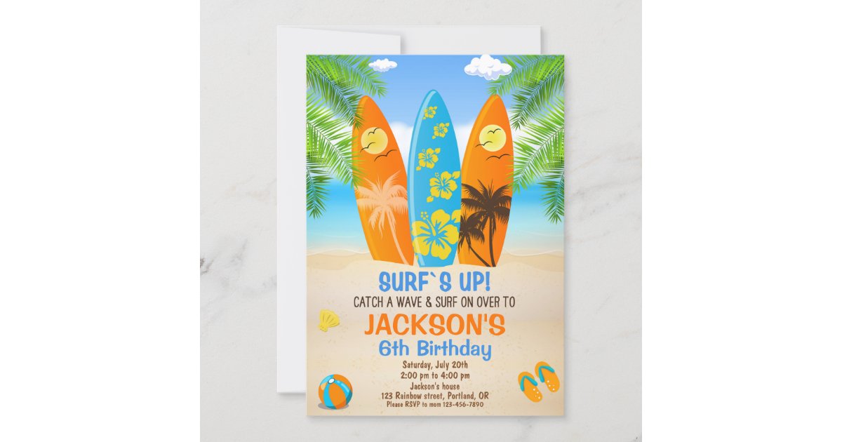 Surfing birthday invitation Surfboard invite beach | Zazzle