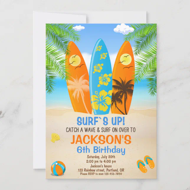 Surfing birthday invitation Surfboard invite beach | Zazzle