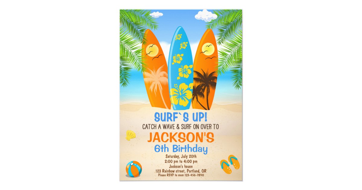 Surfing birthday invitation Surfboard invite beach | Zazzle.com