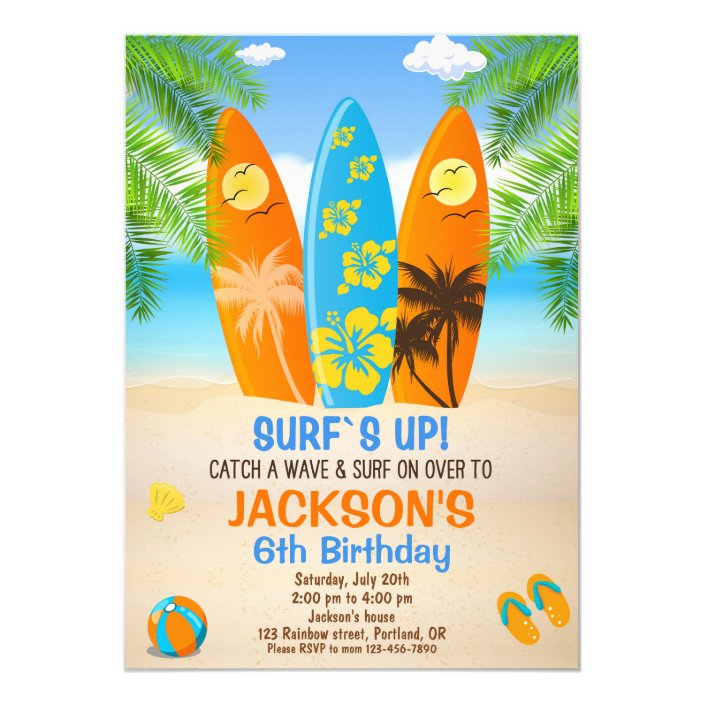 Surfing birthday invitation Surfboard invite beach | Zazzle.com