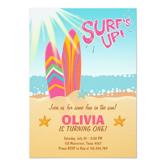 Surfing Birthday Invitation Surf's Up Beach Girl | Zazzle.com