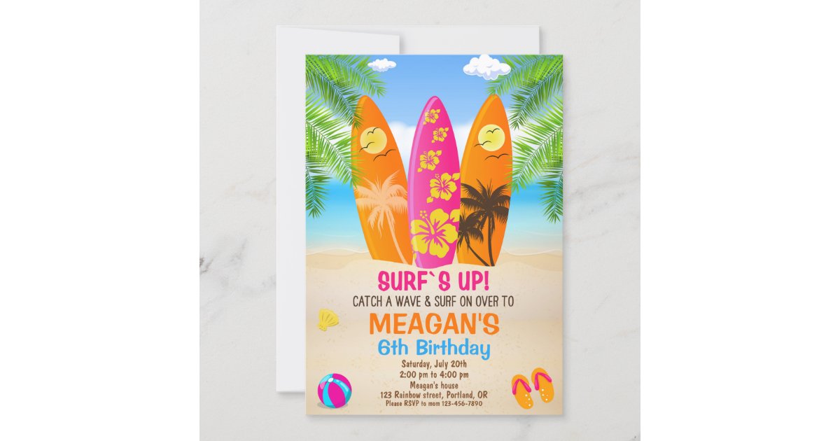 Surfing birthday invitation Surfs up party invite | Zazzle