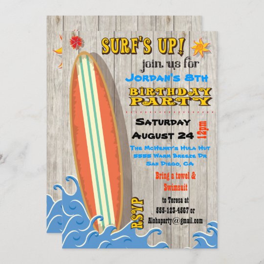 Surfing Birthday Party Invitations | Zazzle.com