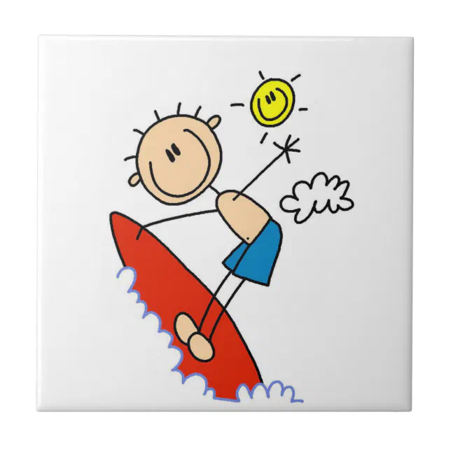 Surfing Boy Stick Figure Ceramic Tile | Zazzle
