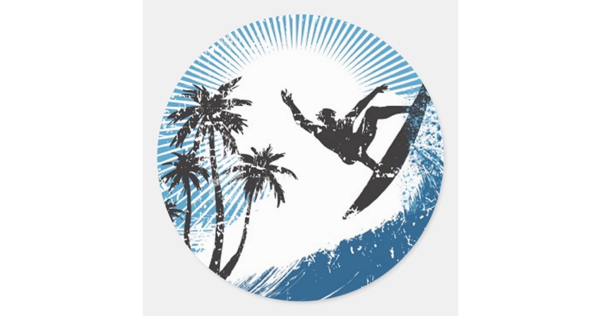 Surfing Classic Round Sticker | Zazzle