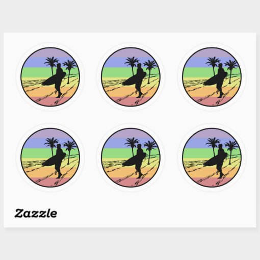 Surfing Classic Round Sticker | Zazzle
