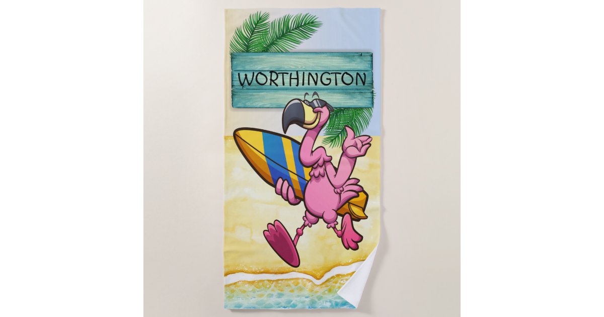 Surfing Flamingo Beach Towel | Zazzle