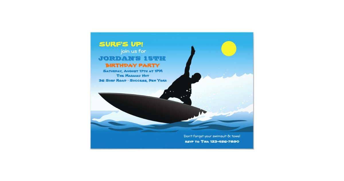 Surfing Fun Birthday Party Invitation | Zazzle.com