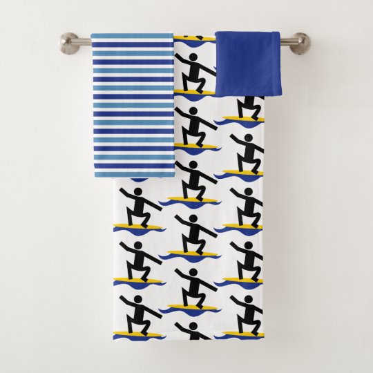 Surfing gifts, surfer on his surfboard custom bath towel set | Zazzle.com