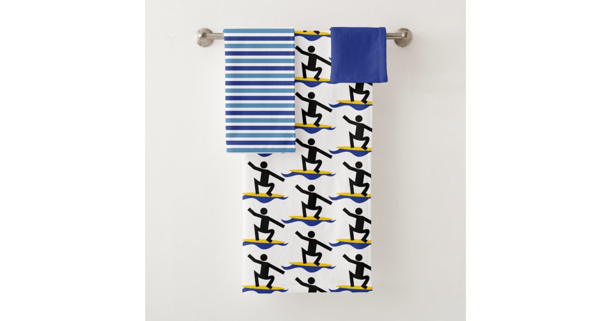 Surfing gifts, surfer on his surfboard custom bath towel set | Zazzle