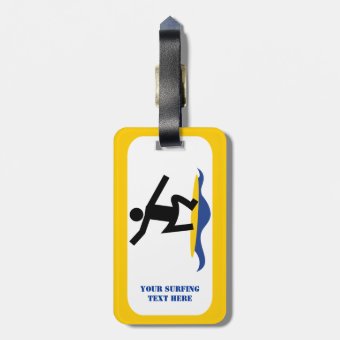 Surfing gifts, surfer on his surfboard custom luggage tag | Zazzle