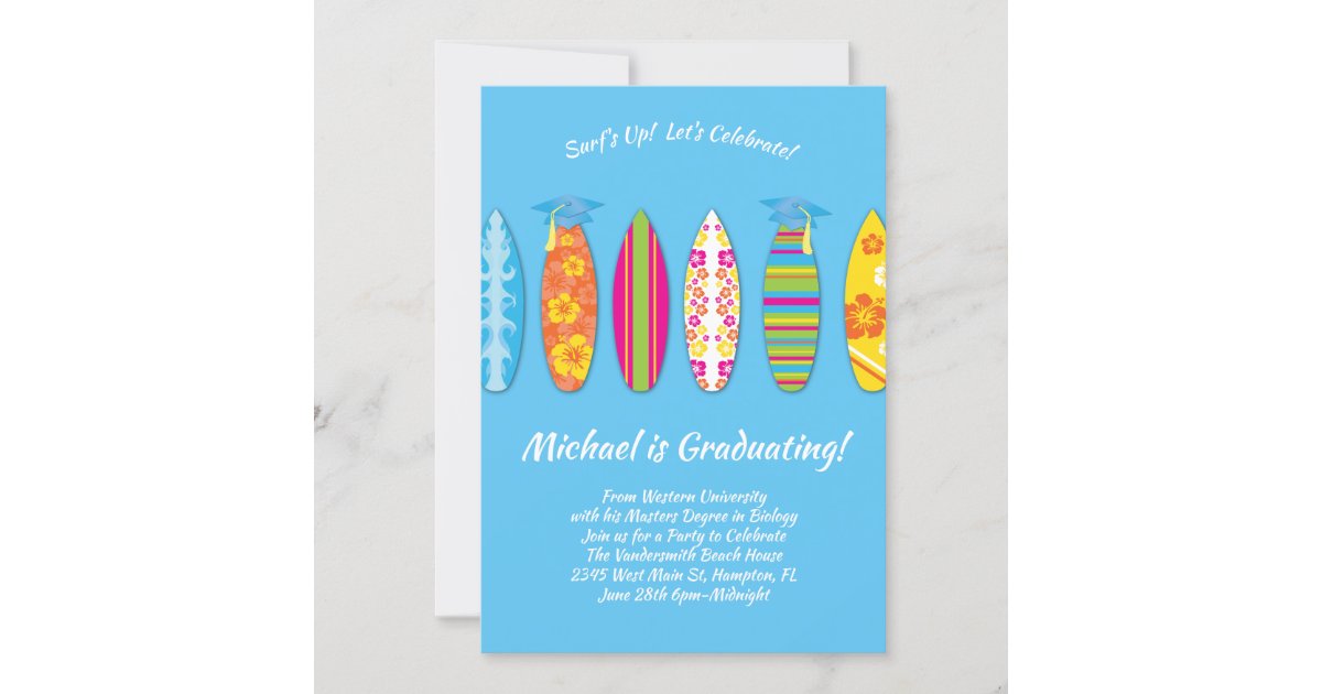 Surfing Graduation Party Surf Board Invitation | Zazzle