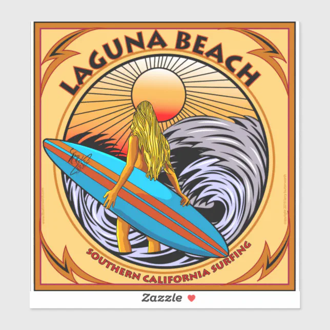 SURFING LAGUNA BEACH CALIFORNIA STICKER | Zazzle
