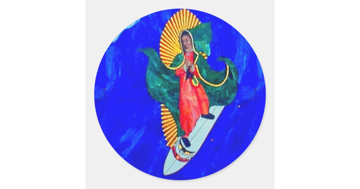 surfing nun saint on blue wave sticker | Zazzle