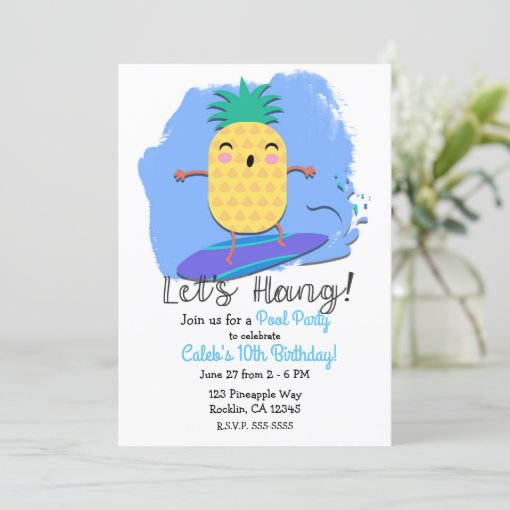 Surfing Pineapple Summer Birthday Pool Swim Party Invitation | Zazzle