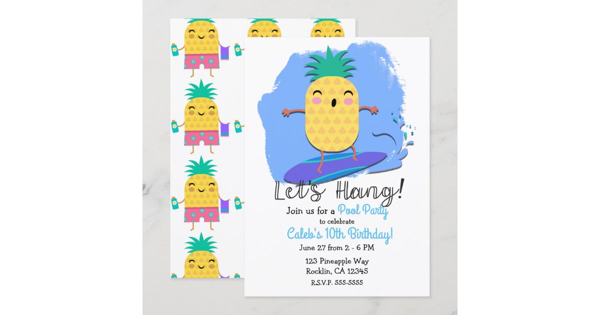 Surfing Pineapple Summer Birthday Pool Swim Party Invitation | Zazzle