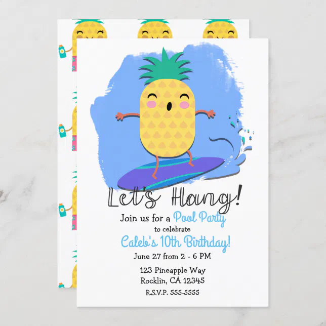 Surfing Pineapple Summer Birthday Pool Swim Party Invitation | Zazzle