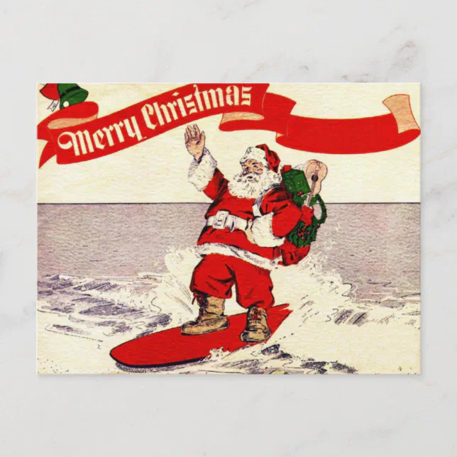 Surfing Retro Santa Postcard | Zazzle