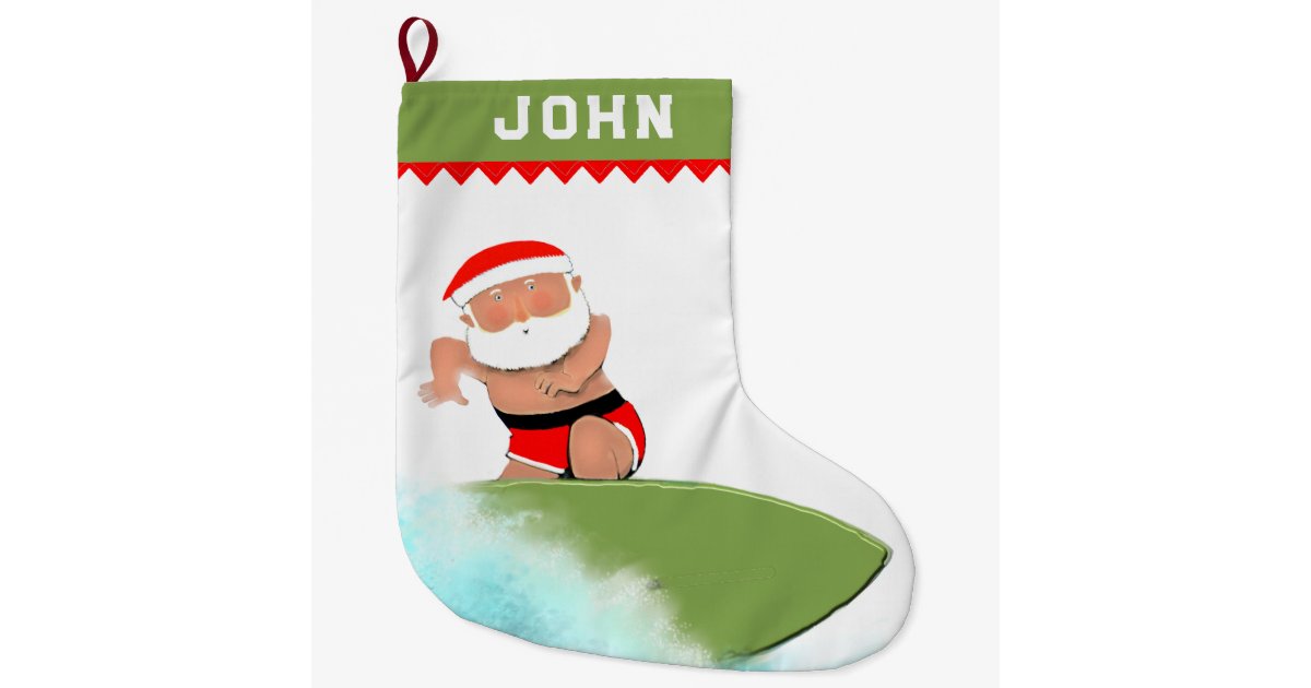 Surfing Santa Large Christmas Stocking | Zazzle