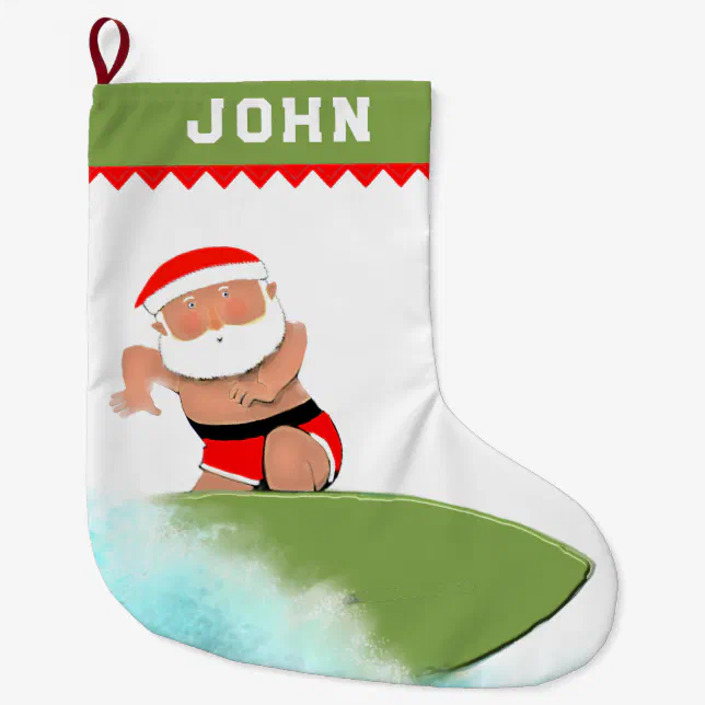 Surfing Santa Large Christmas Stocking | Zazzle