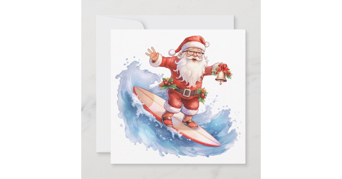 Surfing Santa Merry Christmas Card | Zazzle