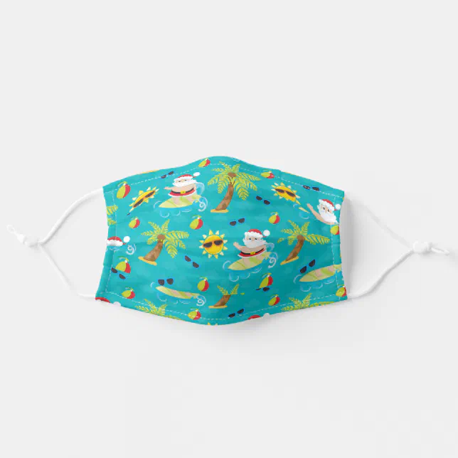 Surfing Santa Tropical Christmas Adult Cloth Face Mask | Zazzle