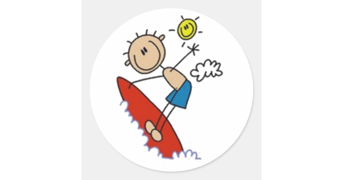 Surfing Stick Figure Classic Round Sticker | Zazzle