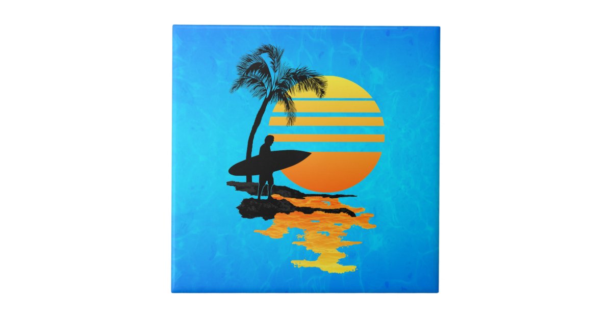Surfing Sunrise Ceramic Tile | Zazzle
