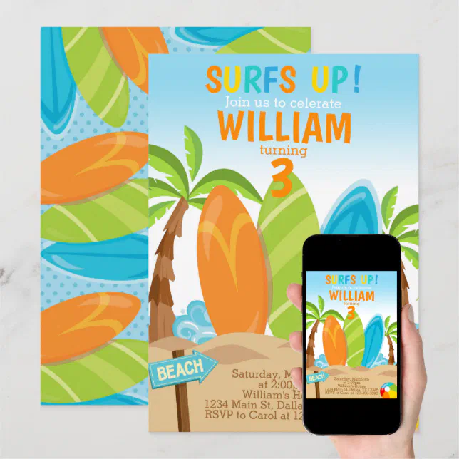 Surfing Surfboard Birthday Party Invitation Invite | Zazzle