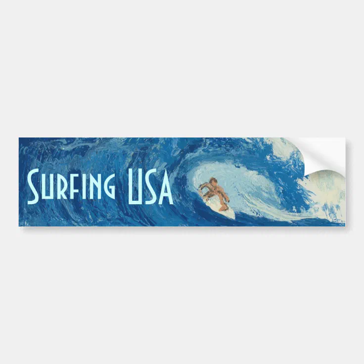 Surfing USA Bumper sticker surf art surfer sticker | Zazzle