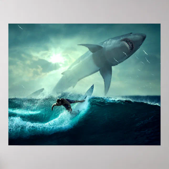Surfing with Sharks Poster | Zazzle