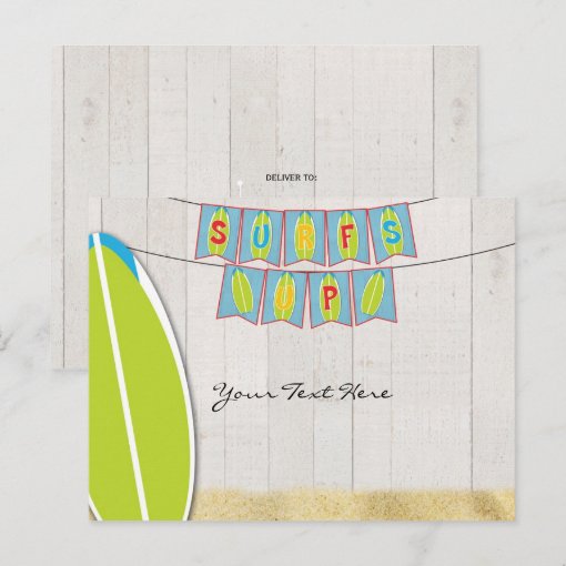 Surfs Up Banner & Board White Wood Beach Party Invitation Postcard | Zazzle