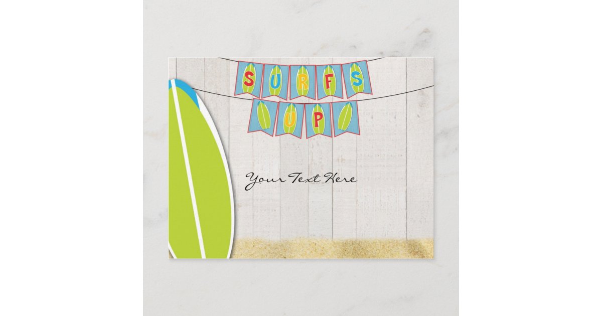Surfs Up Banner & Board White Wood Beach Party Invitation Postcard | Zazzle