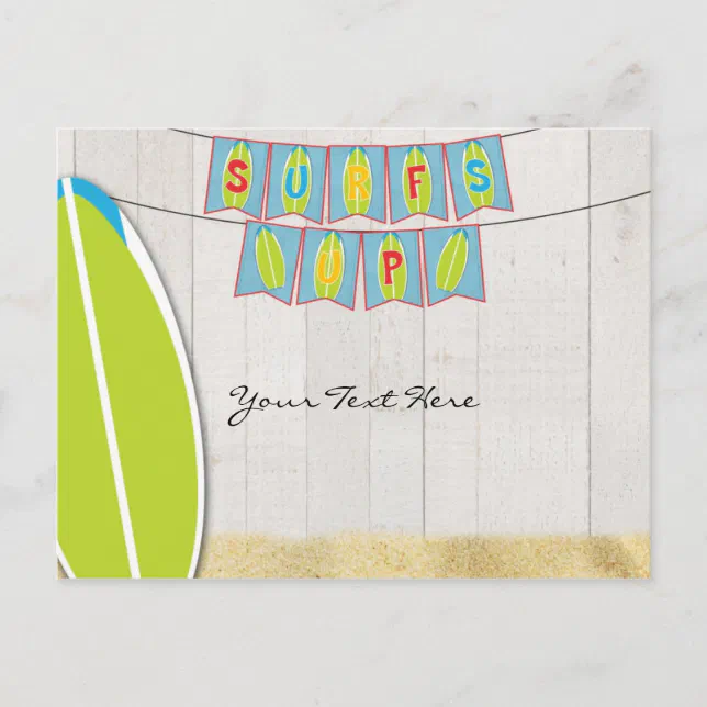Surfs Up Banner & Board White Wood Beach Party Invitation Postcard | Zazzle