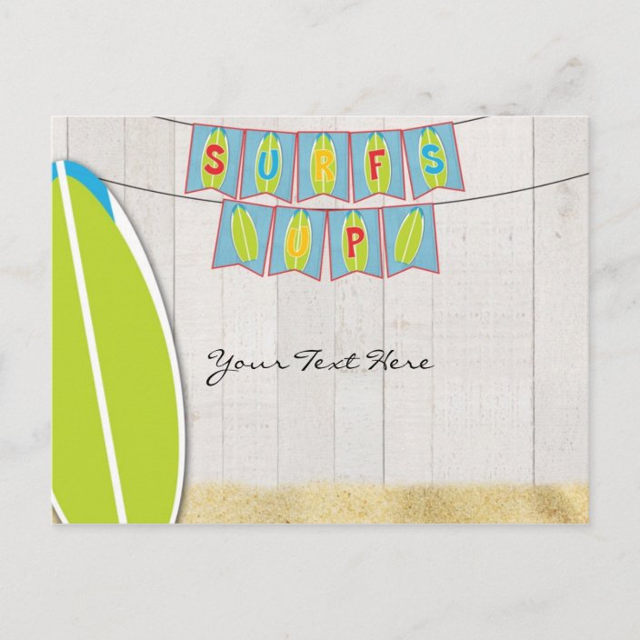 Surfs Up Banner & Board White Wood Beach Party Invitation Postcard ...
