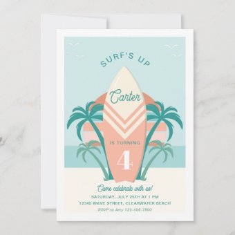 Surf's Up Beach Birthday Party Retro Surf Invitation | Zazzle
