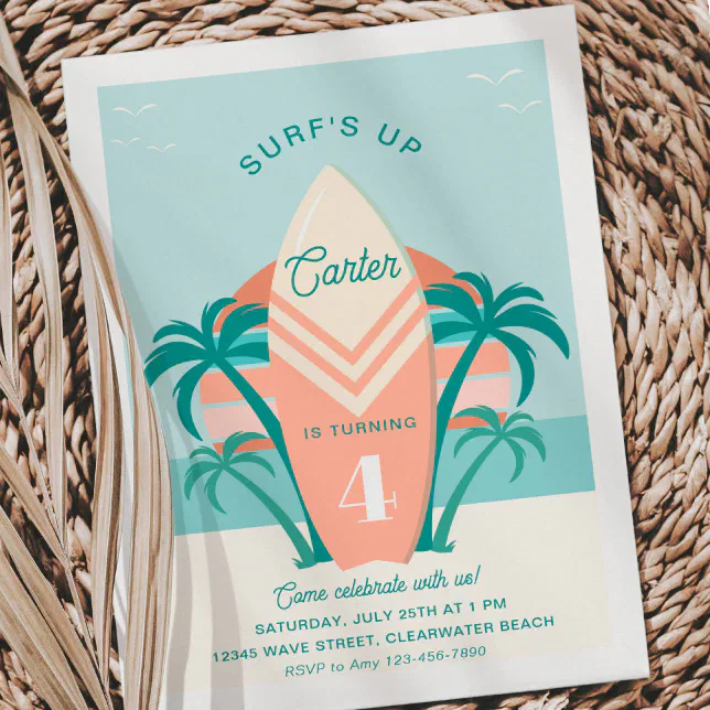 Surf's Up Beach Birthday Party Retro Surf Invitation | Zazzle