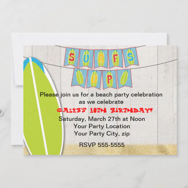 Surfs up Beach Party Surfboard Surfing Invitation | Zazzle