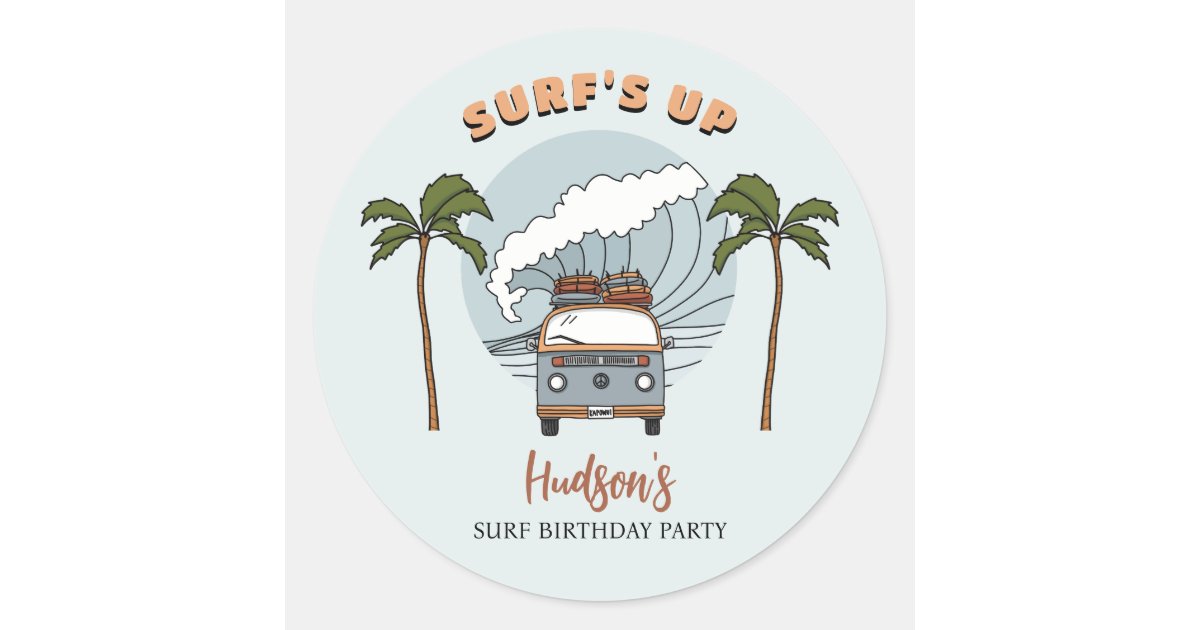 Surf's Up Birthday Classic Round Sticker | Zazzle