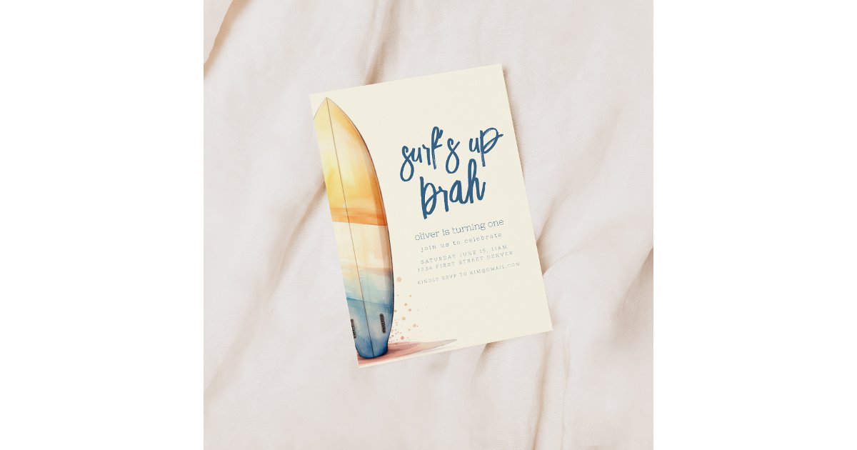 Surf's Up Brah Surfing Beach Birthday Invite | Zazzle