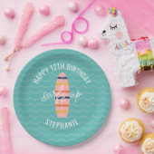 Surfs Up Pink surfboard Birthday Party Paper Plates | Zazzle