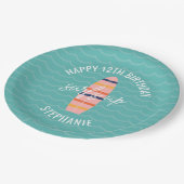 Surfs Up Pink surfboard Birthday Party Paper Plates | Zazzle
