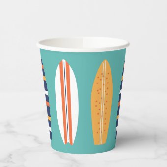 Surfs Up Retro Beach Surfboard Paper Cups | Zazzle