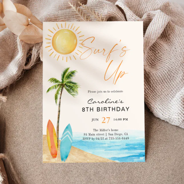 Surf's Up Summer Beach Birthday Party Invitation | Zazzle