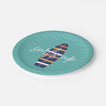 Surfs Up surfboard and waves Birthday Party Paper Plates | Zazzle
