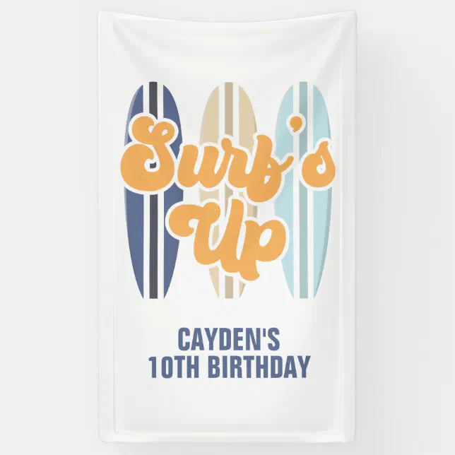 Surf's Up Surfboard Beach Birthday Banner | Zazzle