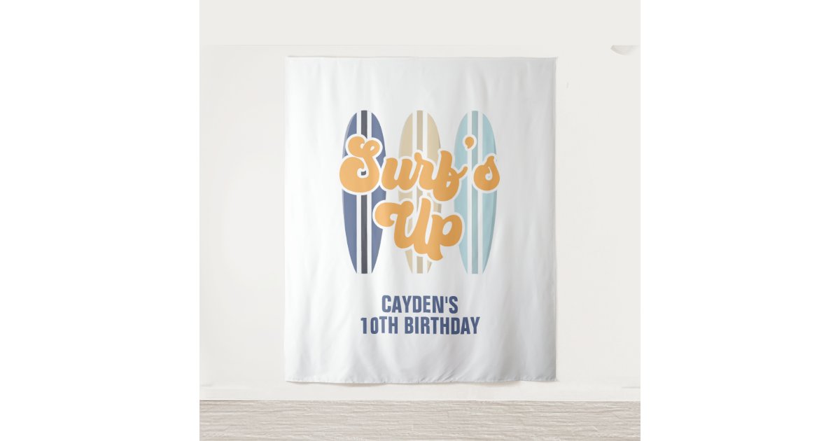 Surf's Up Surfboard Beach Birthday Banner Tapestry | Zazzle