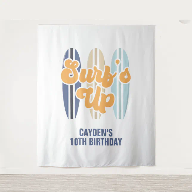 Surf's Up Surfboard Beach Birthday Banner Tapestry | Zazzle