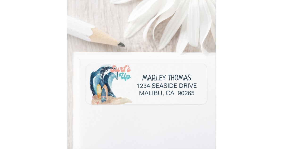 Surf's Up | Tropical Beach Wave Return Address Label | Zazzle