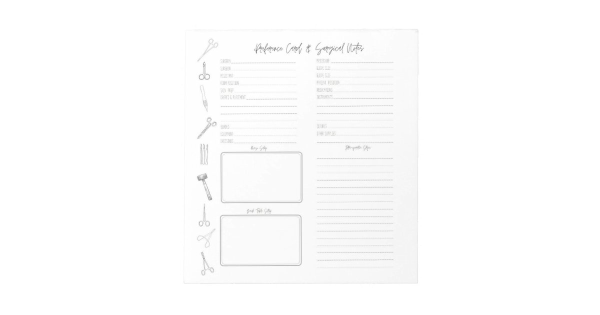 Surgical Tech Preference Card Notes | Zazzle